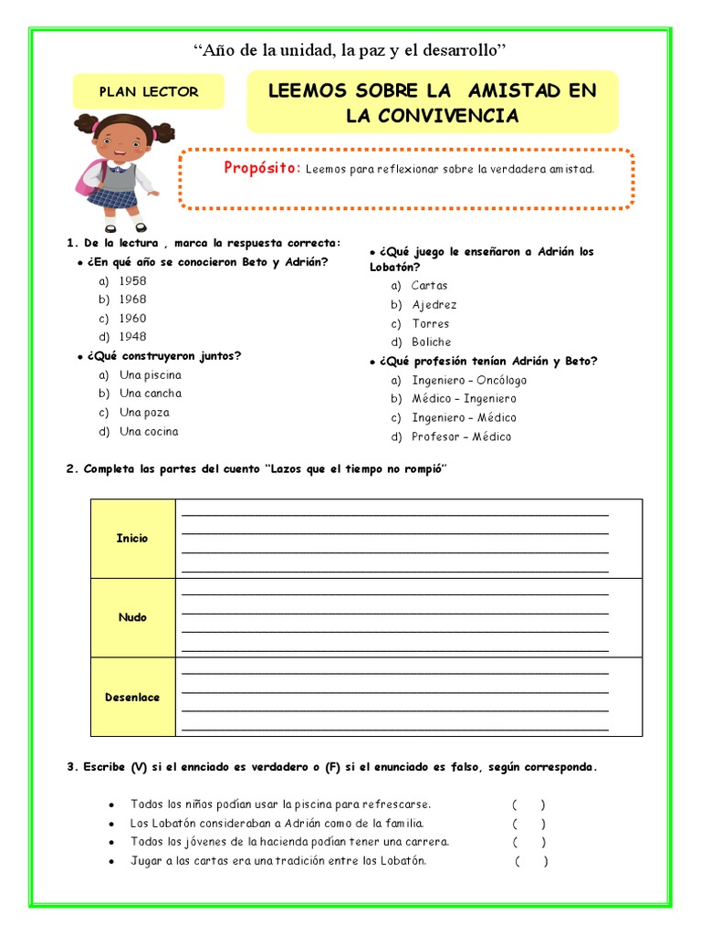 Ficha Juev Pl Leemos Sobre La Amistad En La Convivencia Pdf