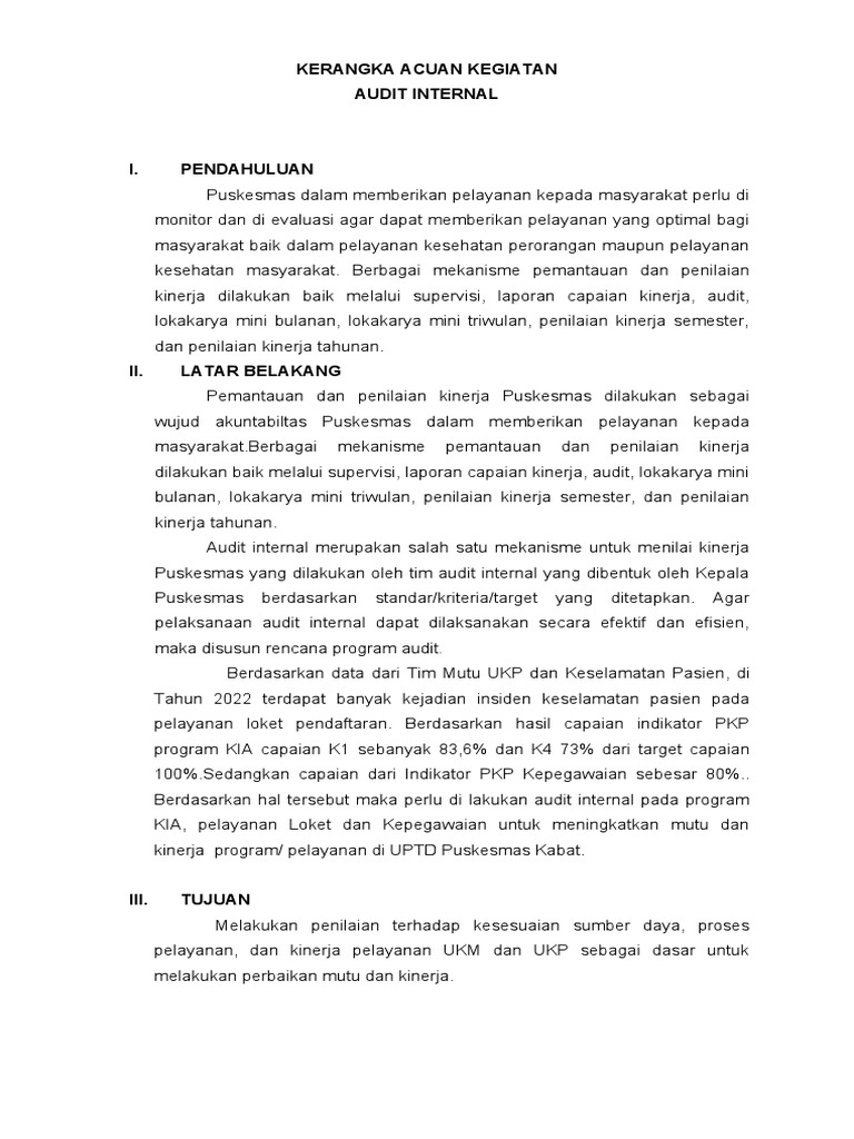 KAK AUDIT INTERNAL PKM KABAT Fix | PDF