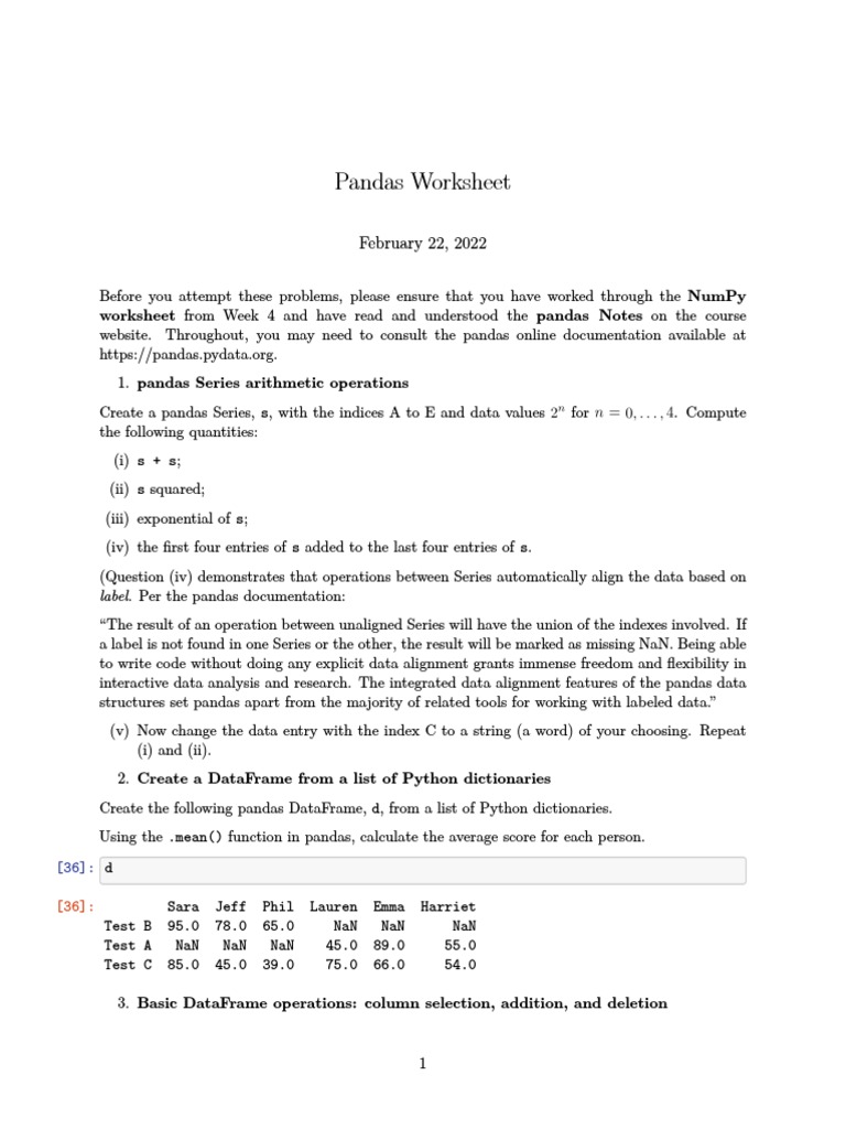 Pandas Worksheet | PDF | Data | Databases
