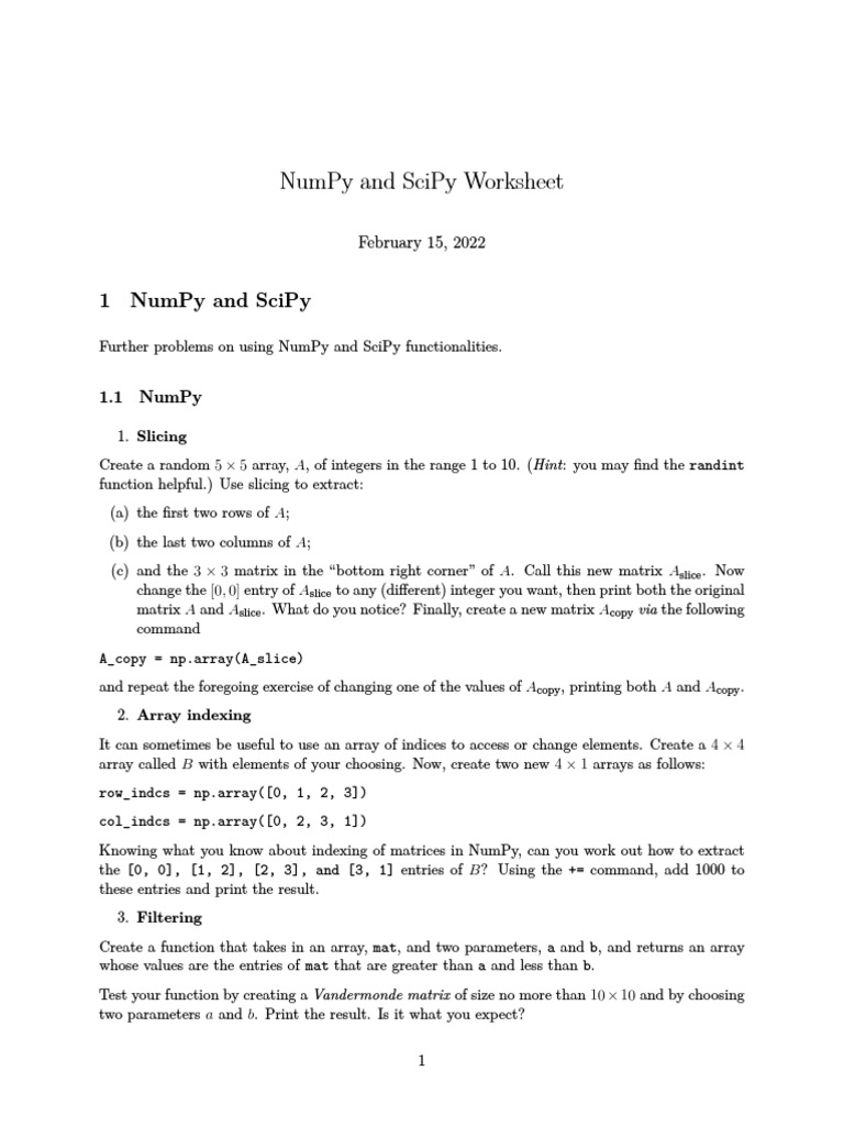 NumPy and SciPy Worksheet: Exploring Functions | PDF | Matrix ... NumPy and SciPy Worksheet: Exploring Functions | PDF | Matrix ...
