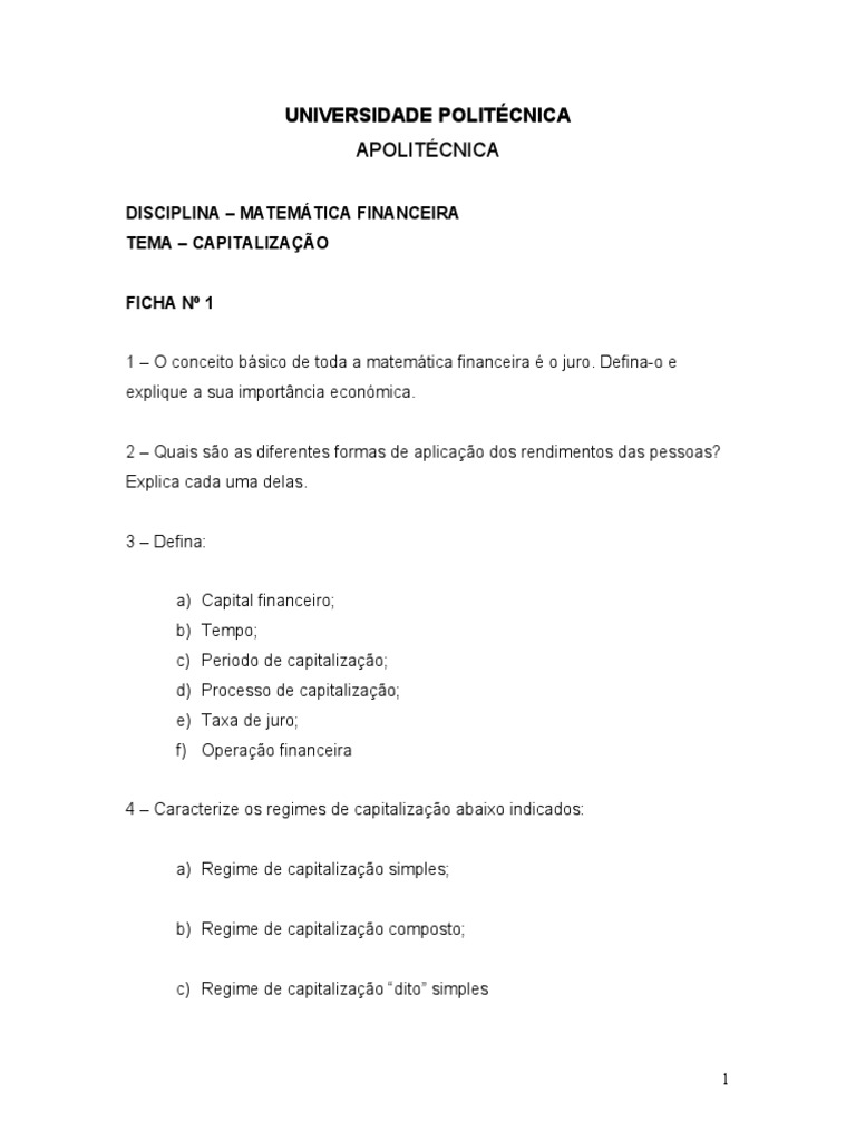 Exercicios de Matem Financeira A Politecnica - ESA - 2023 | PDF | Juros | Empréstimos
