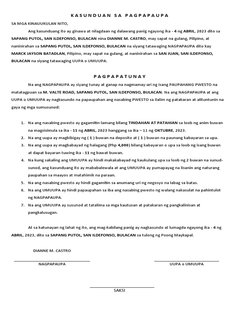 Kasunduan Sa Pagpapaupa | PDF