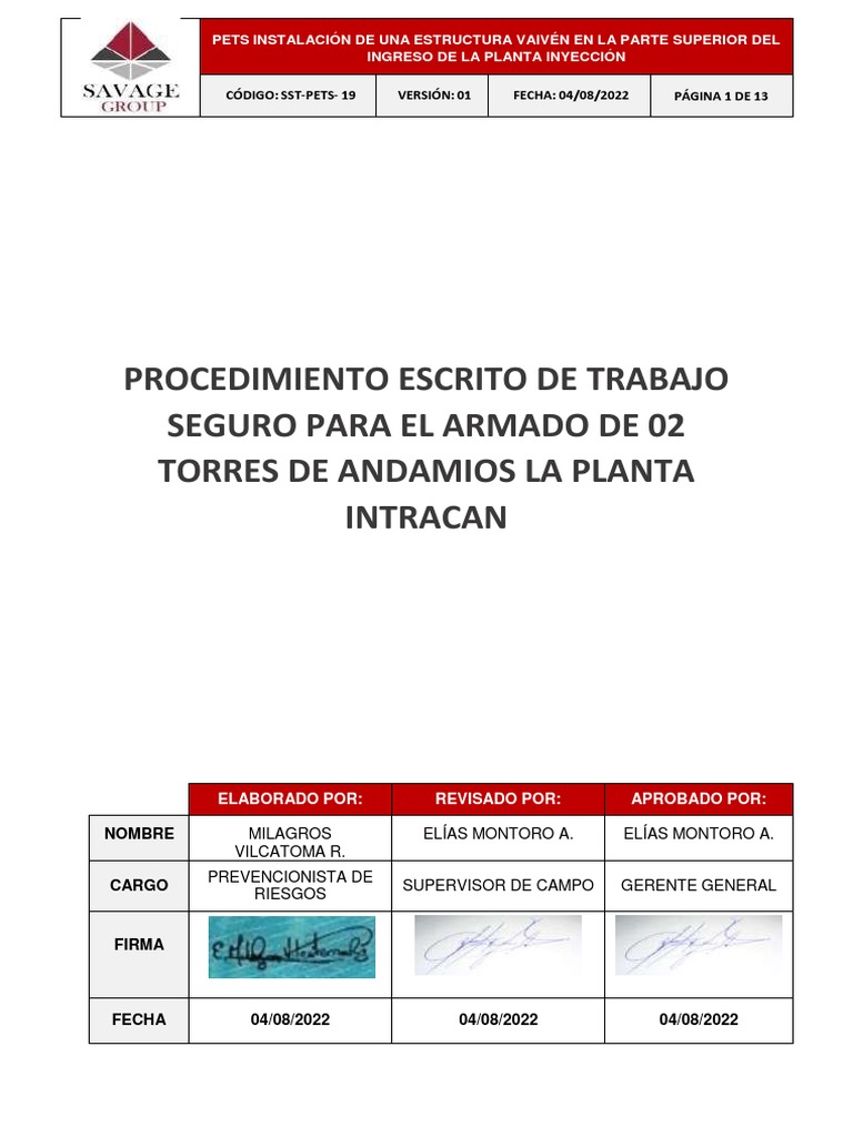 Procedimiento Escrito de Trabajo Seguro para El Armado de 02 Torres de ...