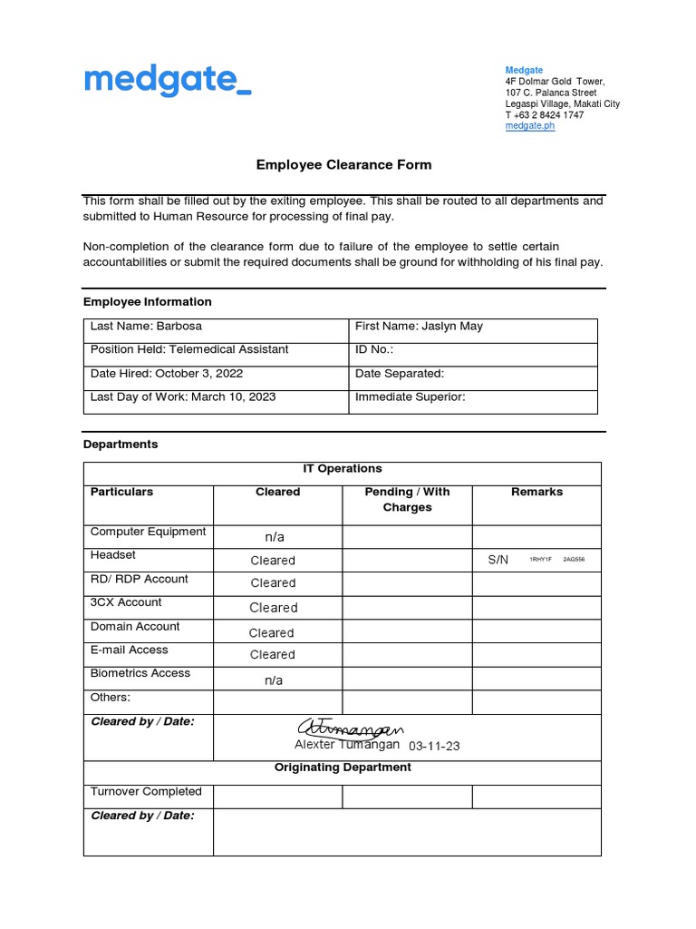 Employee Clearance Form | PDF | Computing