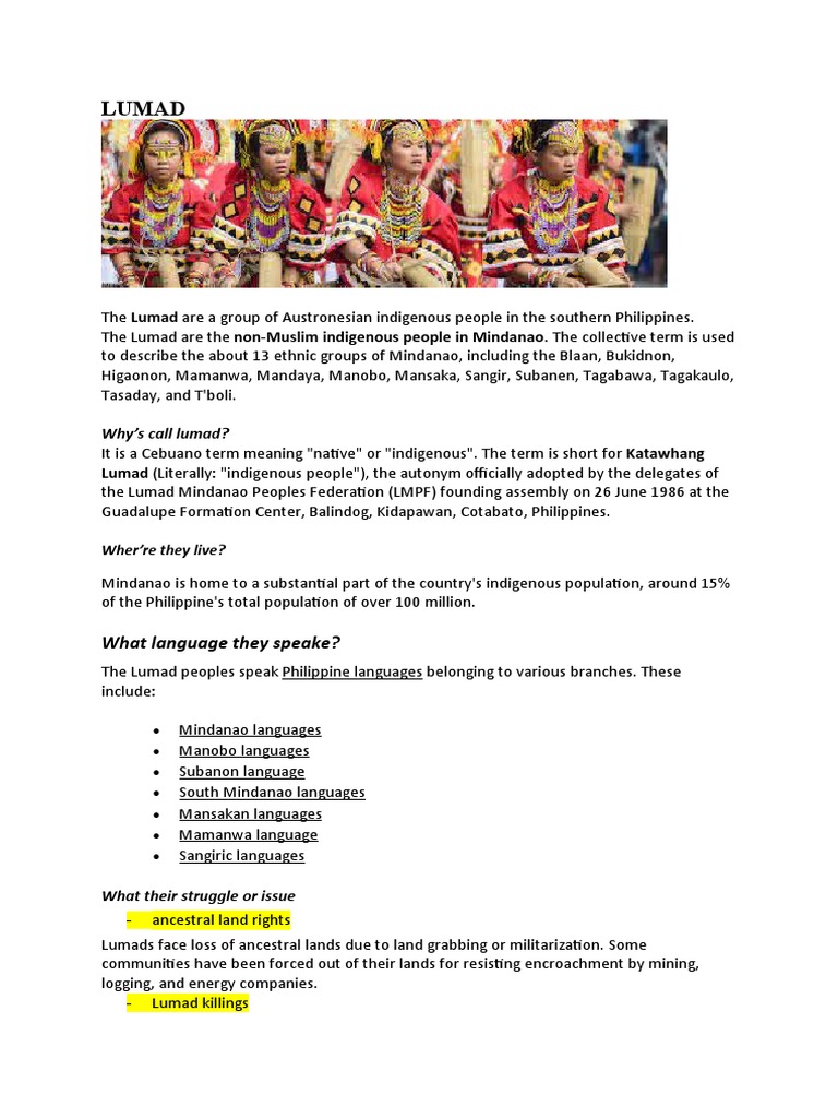 LUMAD | PDF | Philippines | Ethnicity