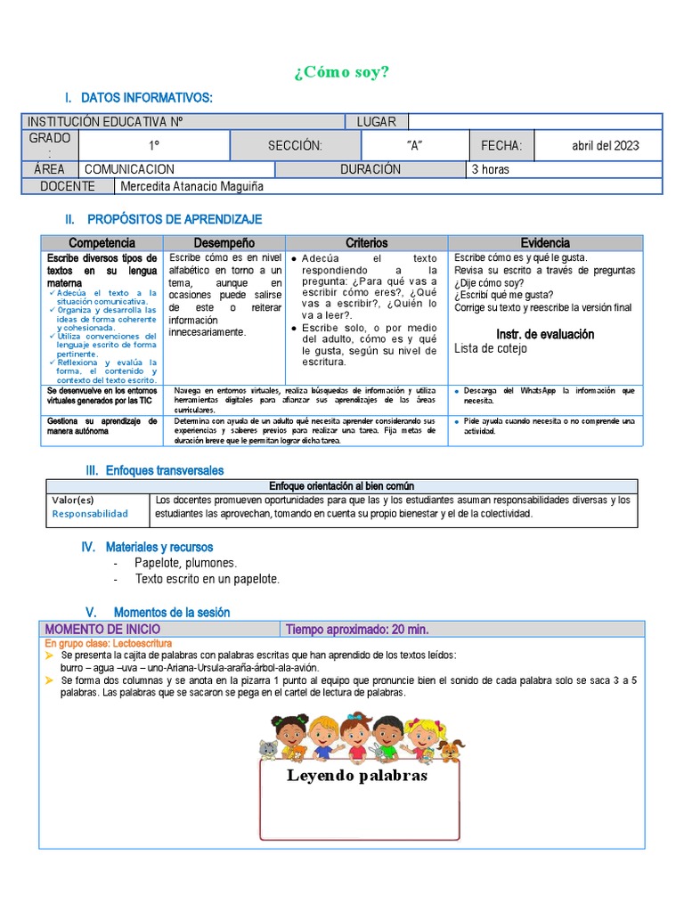 Sesión de Aprendizaje: Como Soy | PDF | Aprendizaje | Cognición