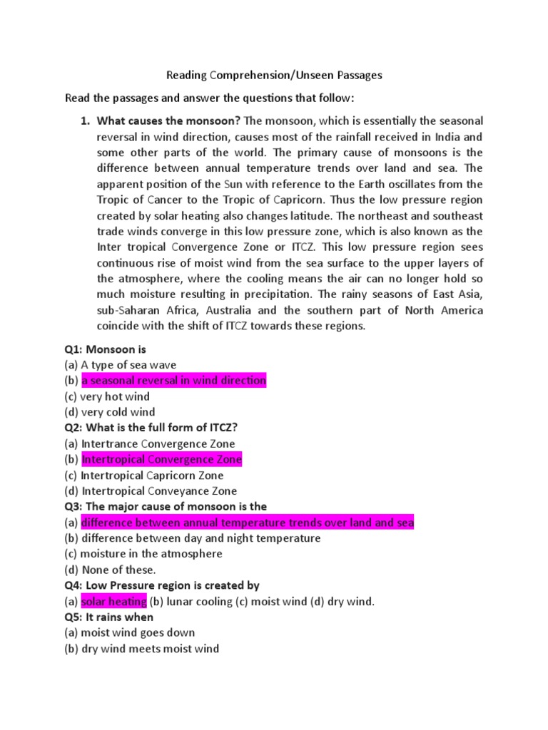 English Unseen Passages | PDF | Monsoon | Tropics