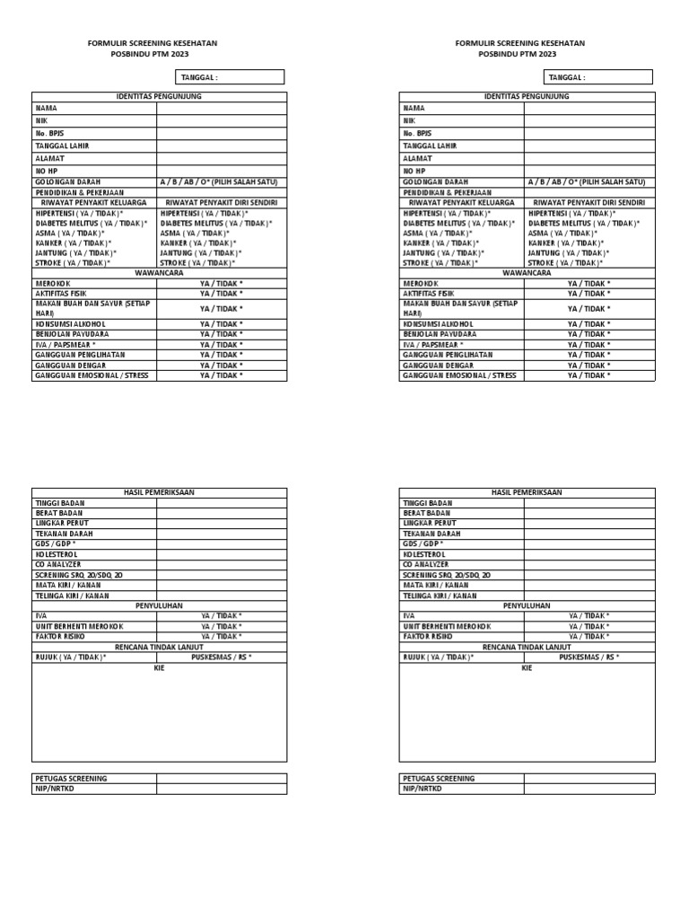 Formulir Screening Kesehatan PTM | PDF