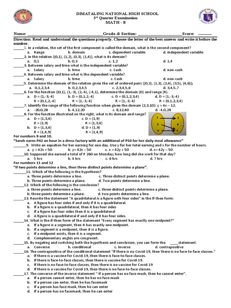 Math 8 Q3 TQ | PDF | Geometry | Mathematical Logic