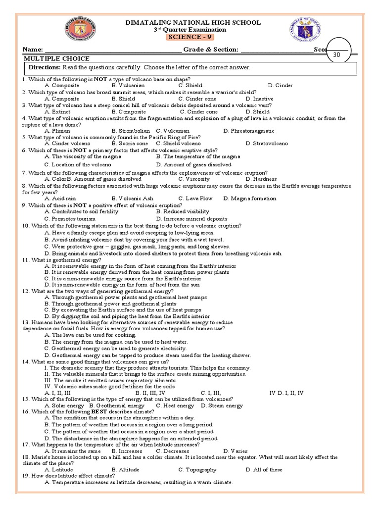 SCIENCE 9 - 3rd Quarter | PDF | Volcano | Types Of Volcanic Eruptions