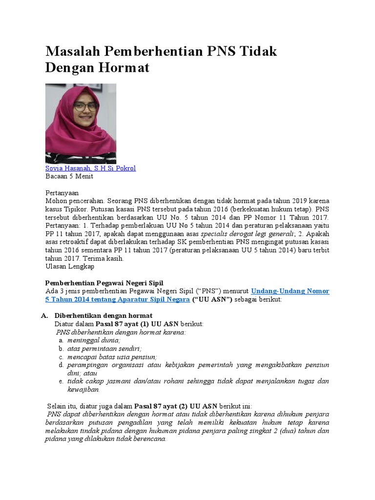 Pemberhentian PNS Tipikor: UU ASN vs PP 11/2017 | PDF | Hukum