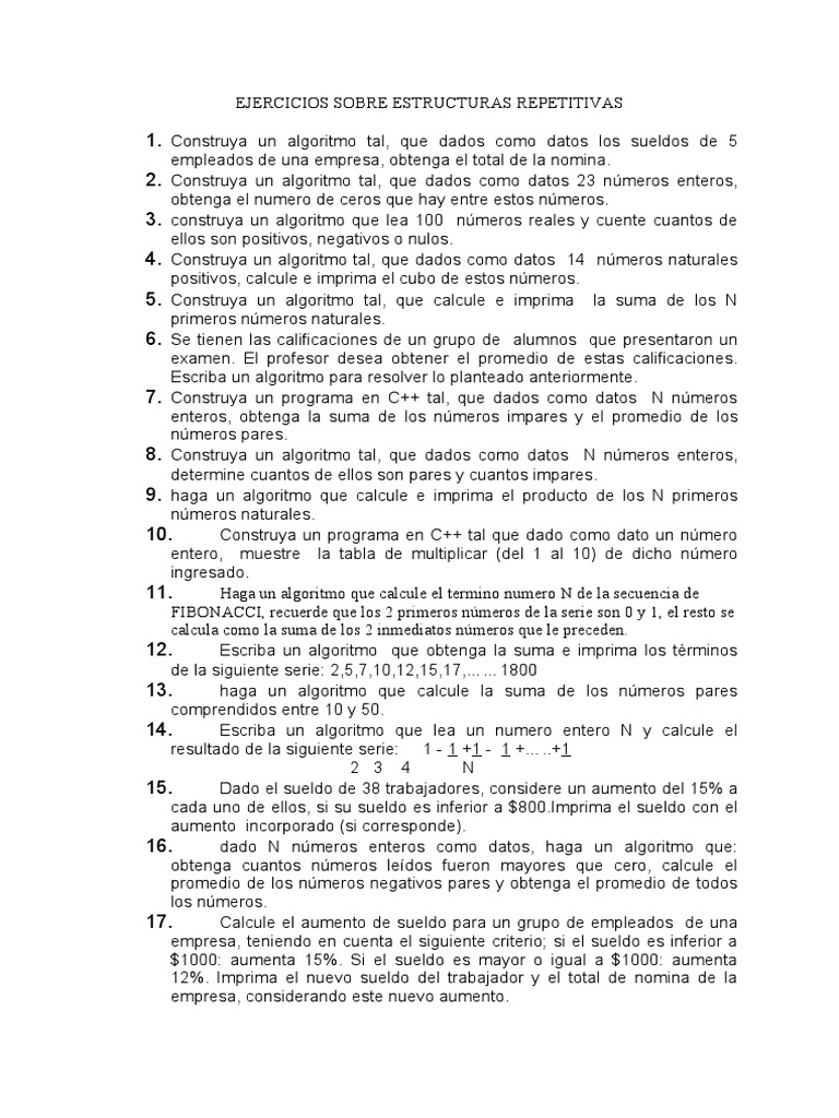 Algoritmos de Estructuras Repetitivas | PDF | Algoritmos | Entero