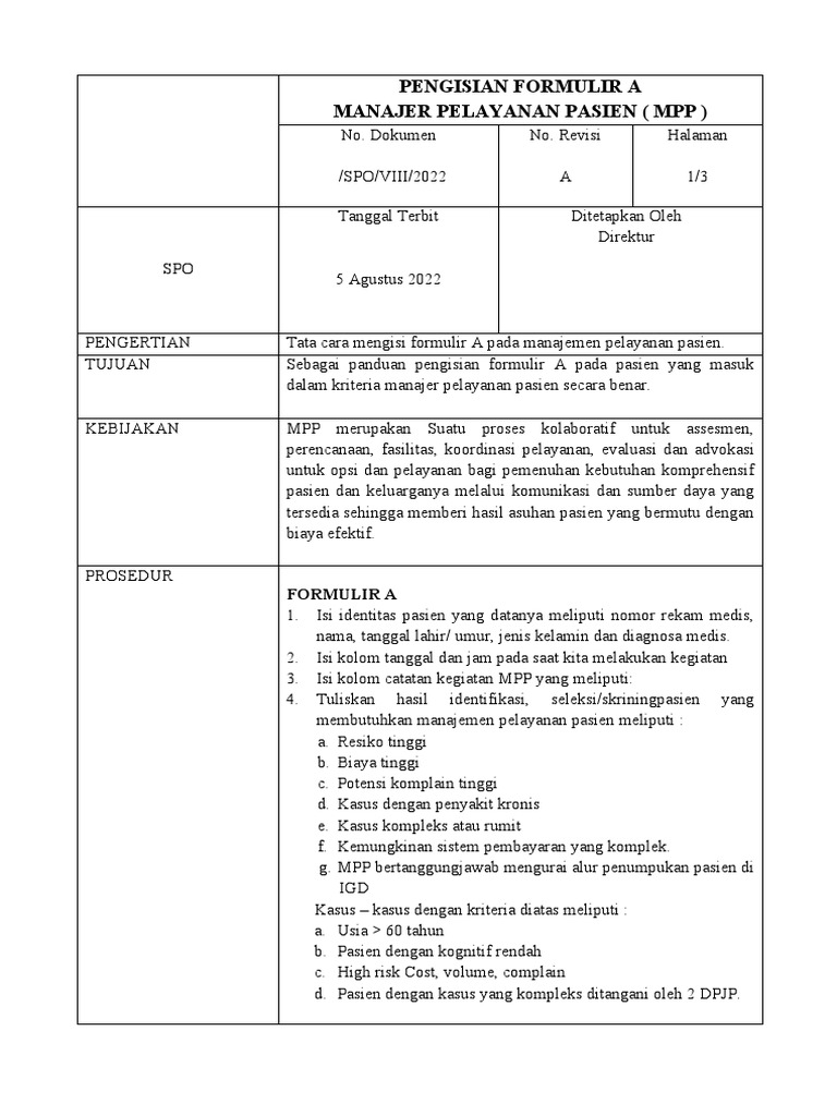 Pengisian Form A MPP | PDF