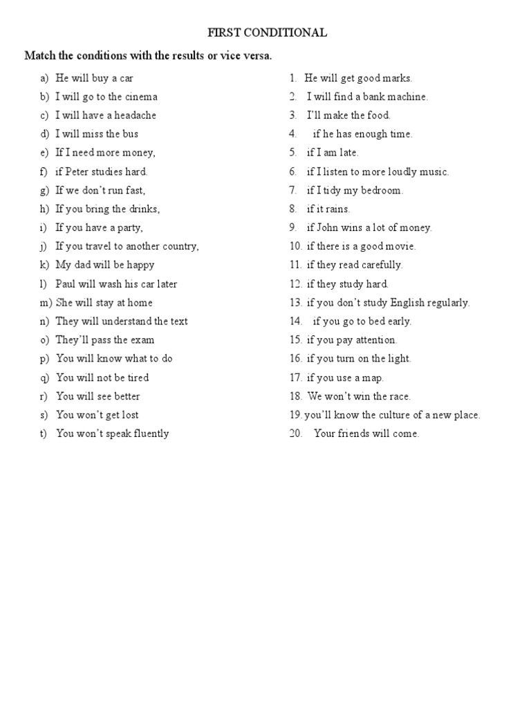 1ST COND. MATCHING ACTIVITY | PDF