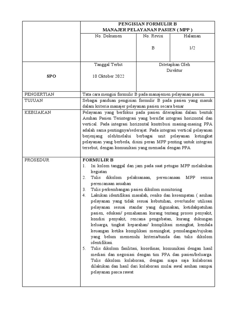 Panduan Pengisian Formulir B MPP | PDF