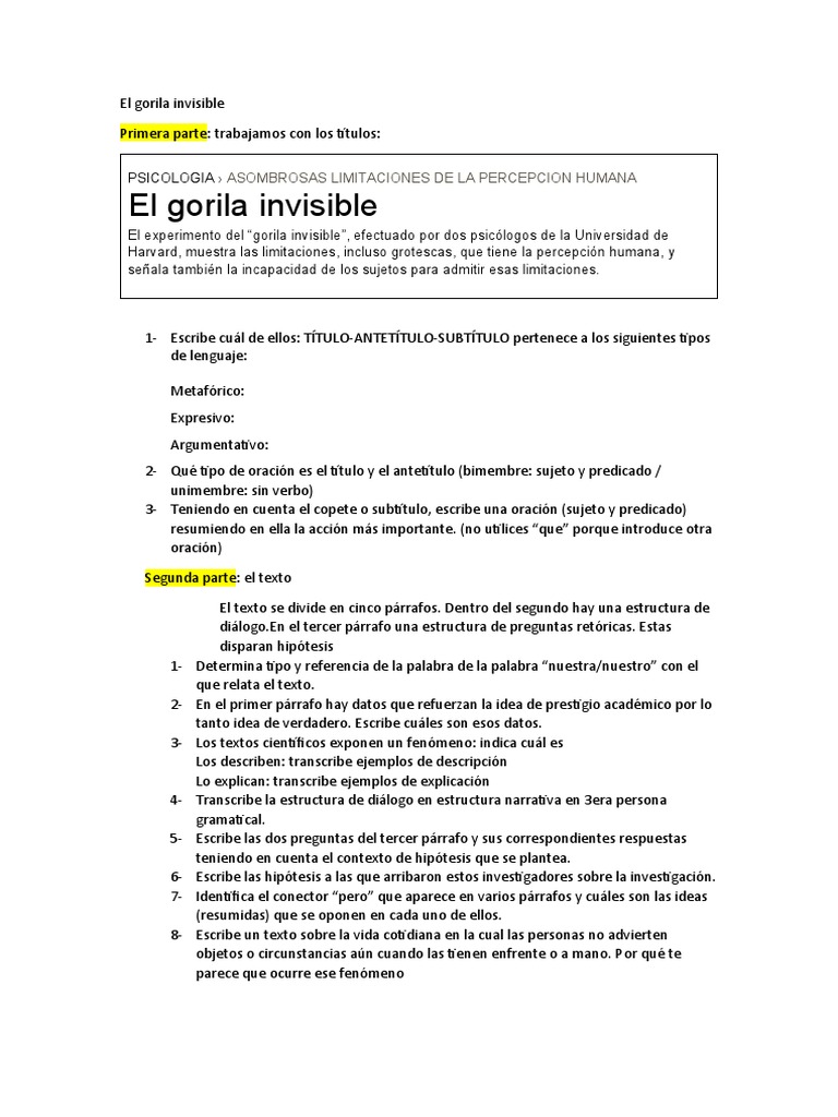 El Gorila Invisible: Asombrosas Limitaciones de La Percepcion Humana | PDF