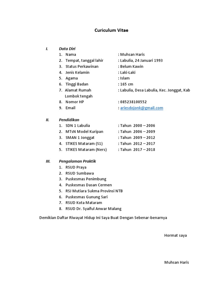 Curiculum Vitae Muhsan Haris | PDF | Pengembangan Diri | Kesehatan Holistik