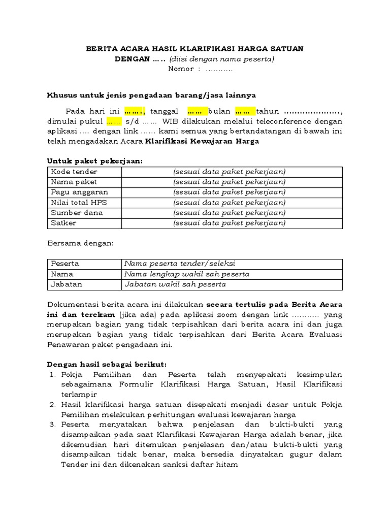 Form 11a BERITA ACARA Hasil Evaluasi Kewajaran Harga - B JL | PDF