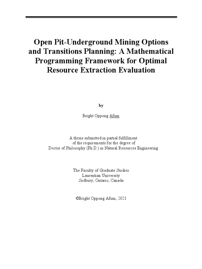 Open Pit-Underground Mining Options and Transitions Planning: A Mathematical Programming ...