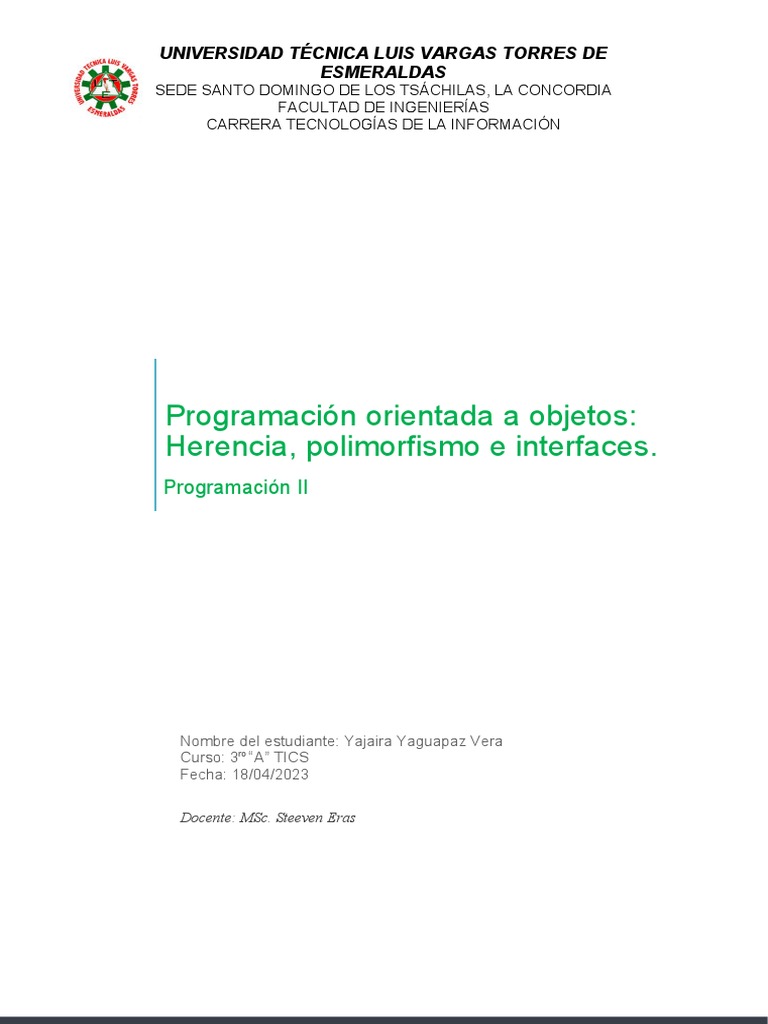 Programación Orientada A Objetos: Herencia, Polimorfismo e Interfaces | PDF | Ingeniería de ...