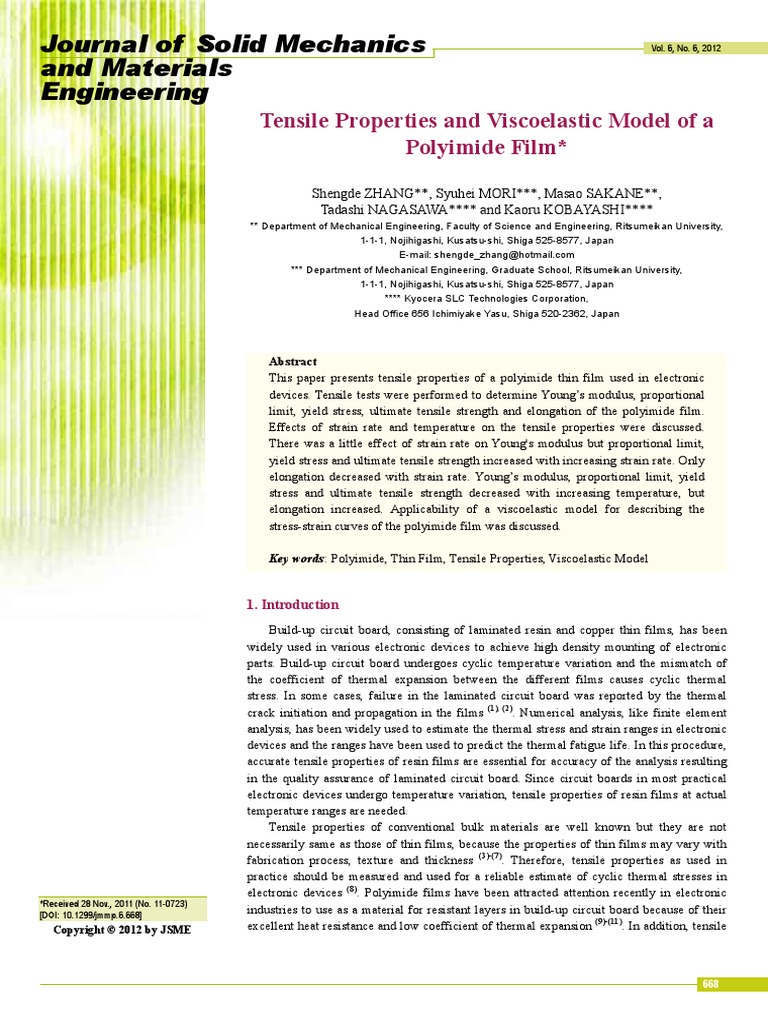 Tensile Properties and Viscoelastic Model of A Polyimide Film | PDF ...