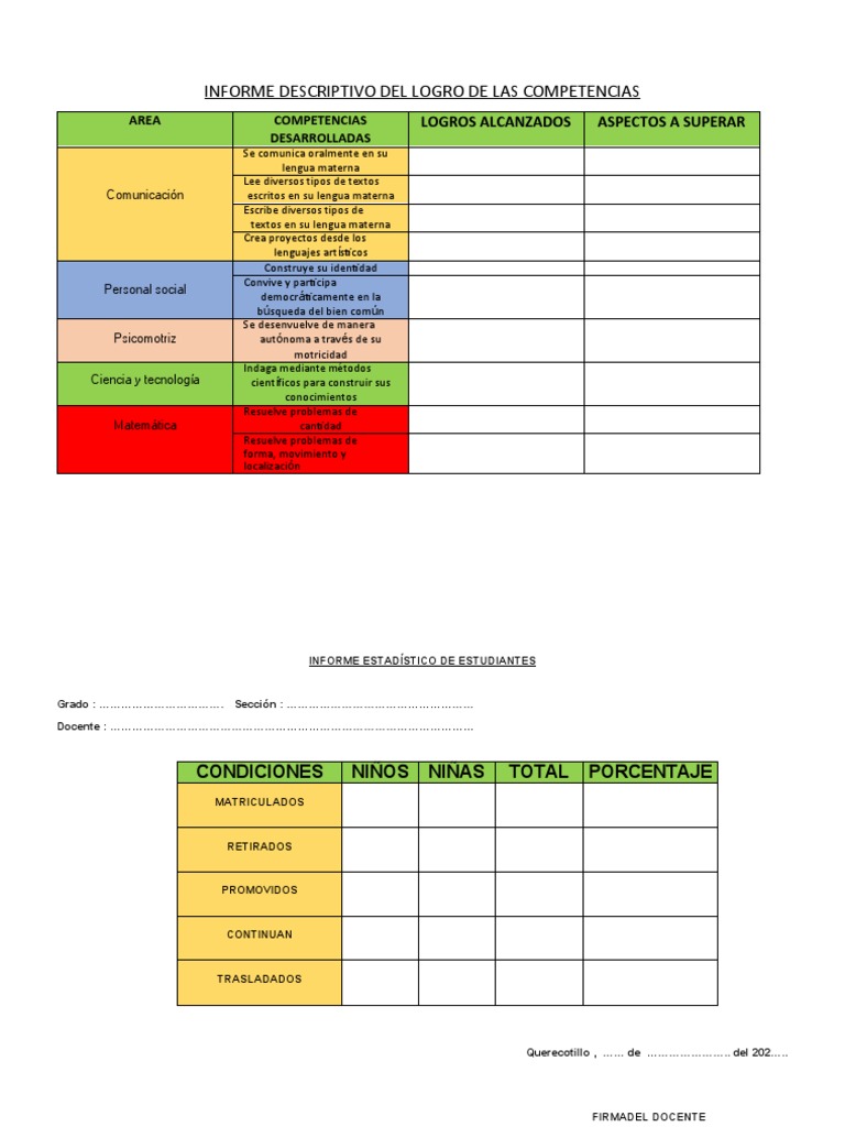 Informe Descriptivo Del Logro de Las Competencias: Logros Alcanzados ...