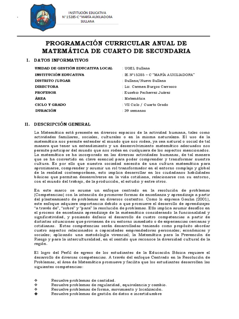 Programa Anual de Cuarto 2023 | PDF | Ecuaciones | Geometría