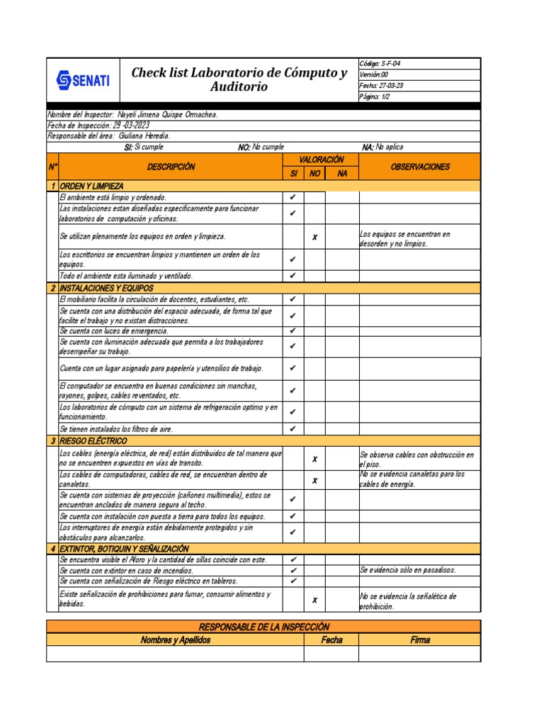 Check List Laboratorio de Computo 00 | PDF