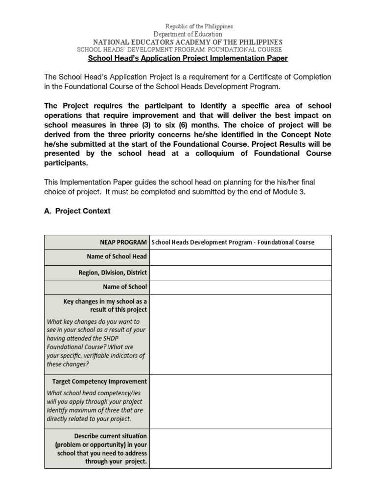 SHDP Foundation Course Application Project Plan | PDF