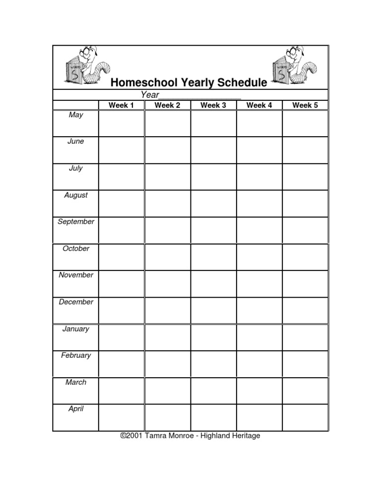 Homeschool Yearly Schedule Template | PDF | Home & Garden