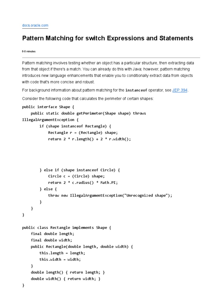Pattern Matching For Switch Expressions and Statements | PDF | Variable (Computer Science ...