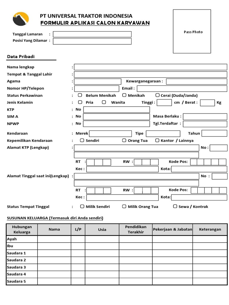 Form Aplikasi Calon Karyawan-ULTI NEW | PDF
