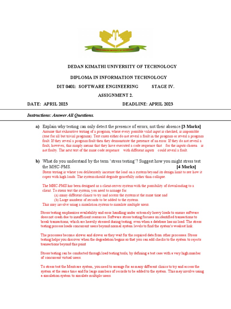 Instructions: Answer All Questions.: The MHC-PMS | PDF | Project ...