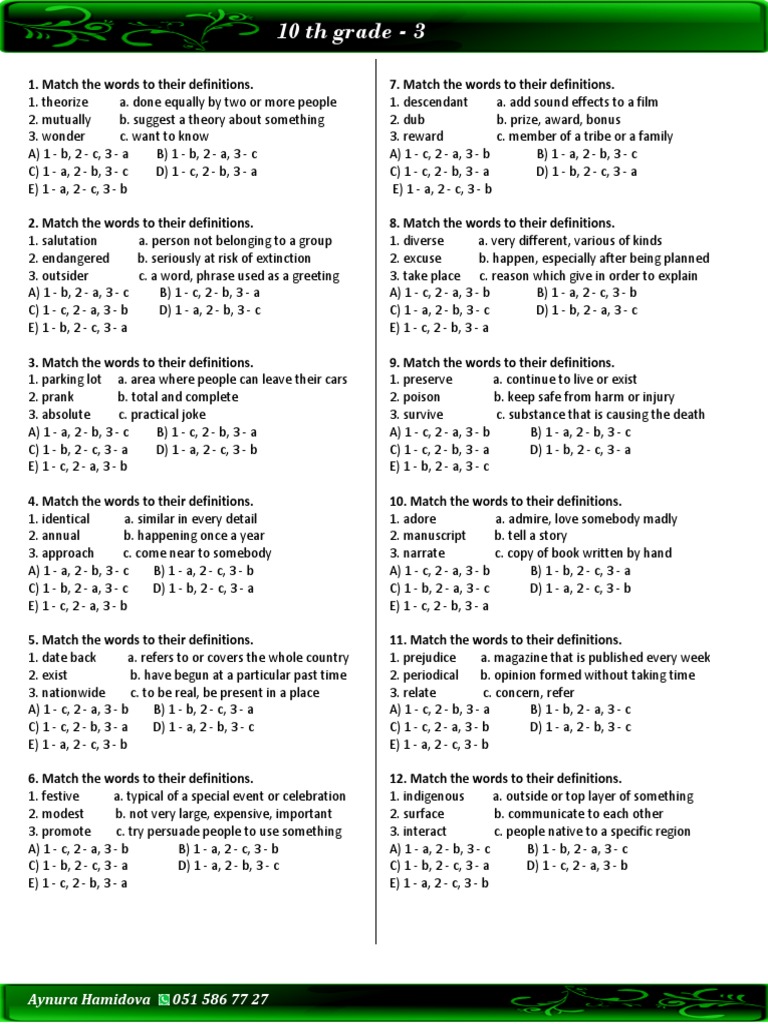 10 Grade WORD DEFINITION-3 | PDF