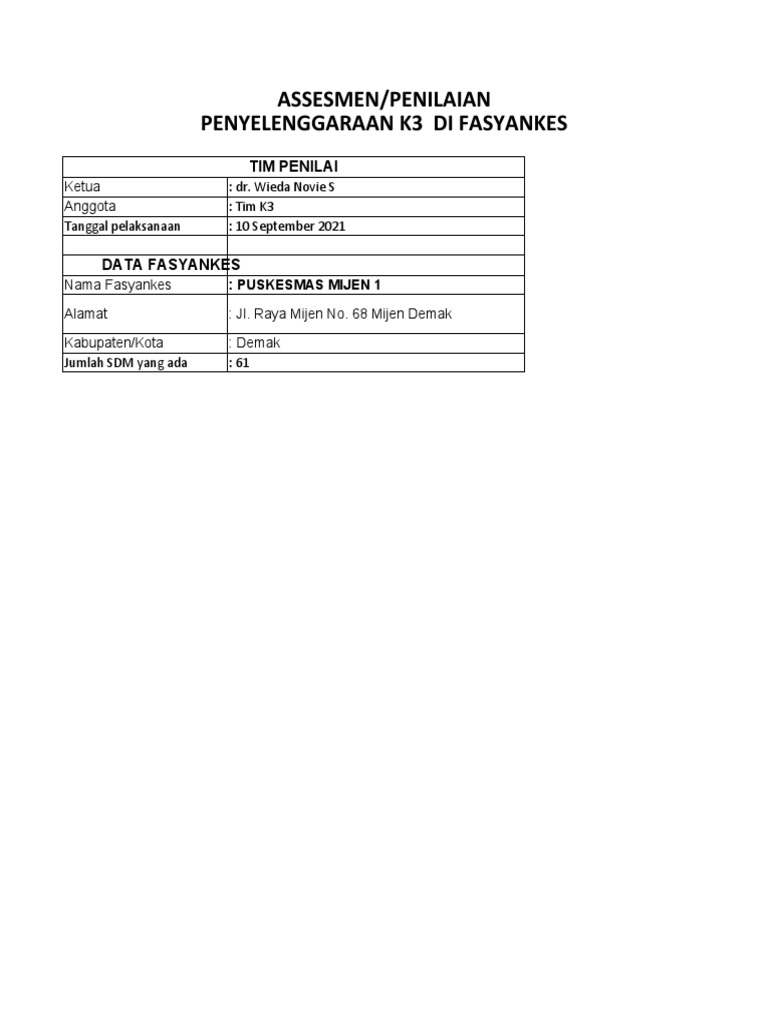 Instrumen Asesmen K3 Fasyankes | PDF