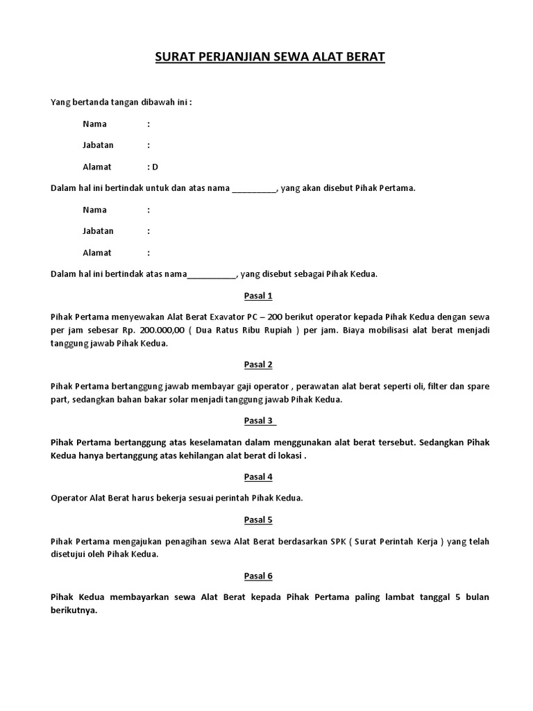 SEWA KONTRAK ALAT BERAT | PDF