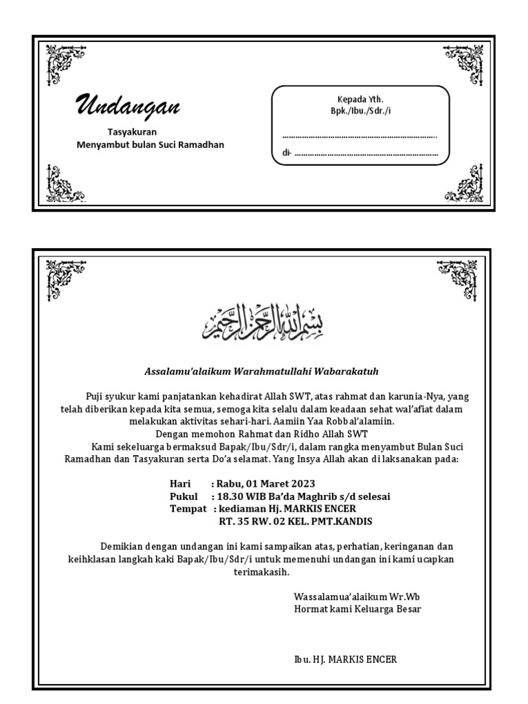 Undangan Tasyakuran Ramadhan 2023 | PDF
