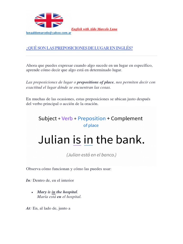 ¿Qué Son Las Preposiciones de Lugar en Inglés? | PDF | Lingüística