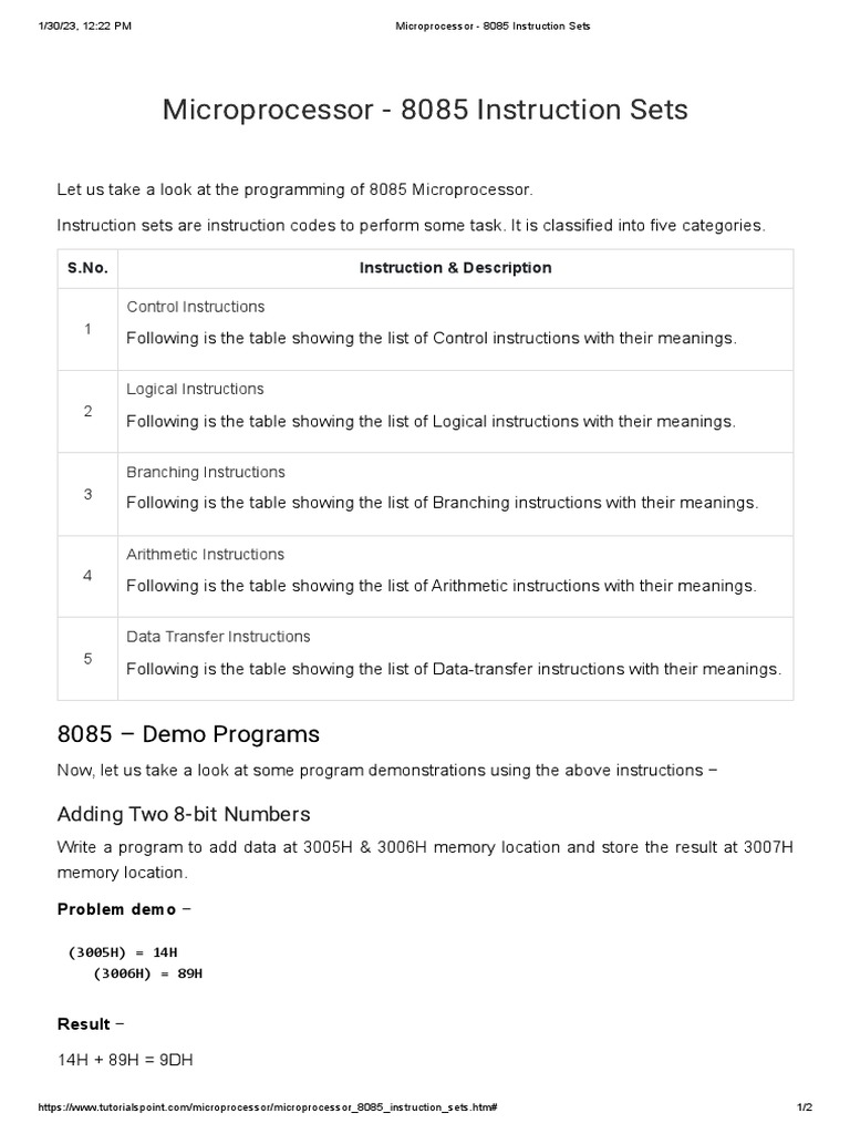 Microprocessor - 8085 Instruction Sets | PDF | Integrated Circuit | Central Processing Unit