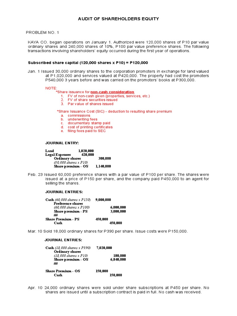 PROBLEM 1 Audit of Shareholders Equity | PDF | Dividend | Stocks