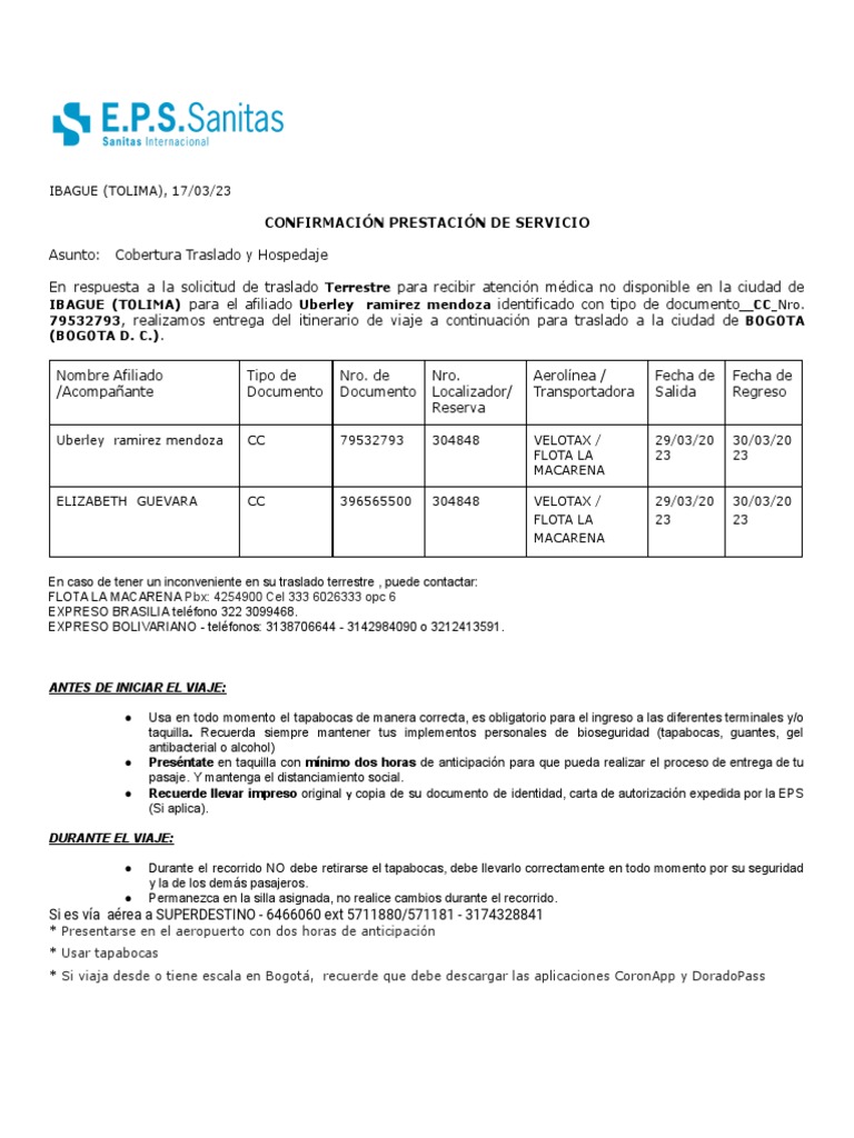 Carta Confirmacion de Servicios .. Ramirez | PDF