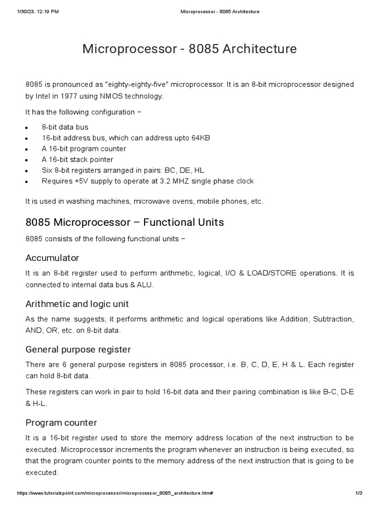 Microprocessor - 8085 Architecture | PDF | Central Processing Unit | Computer Hardware