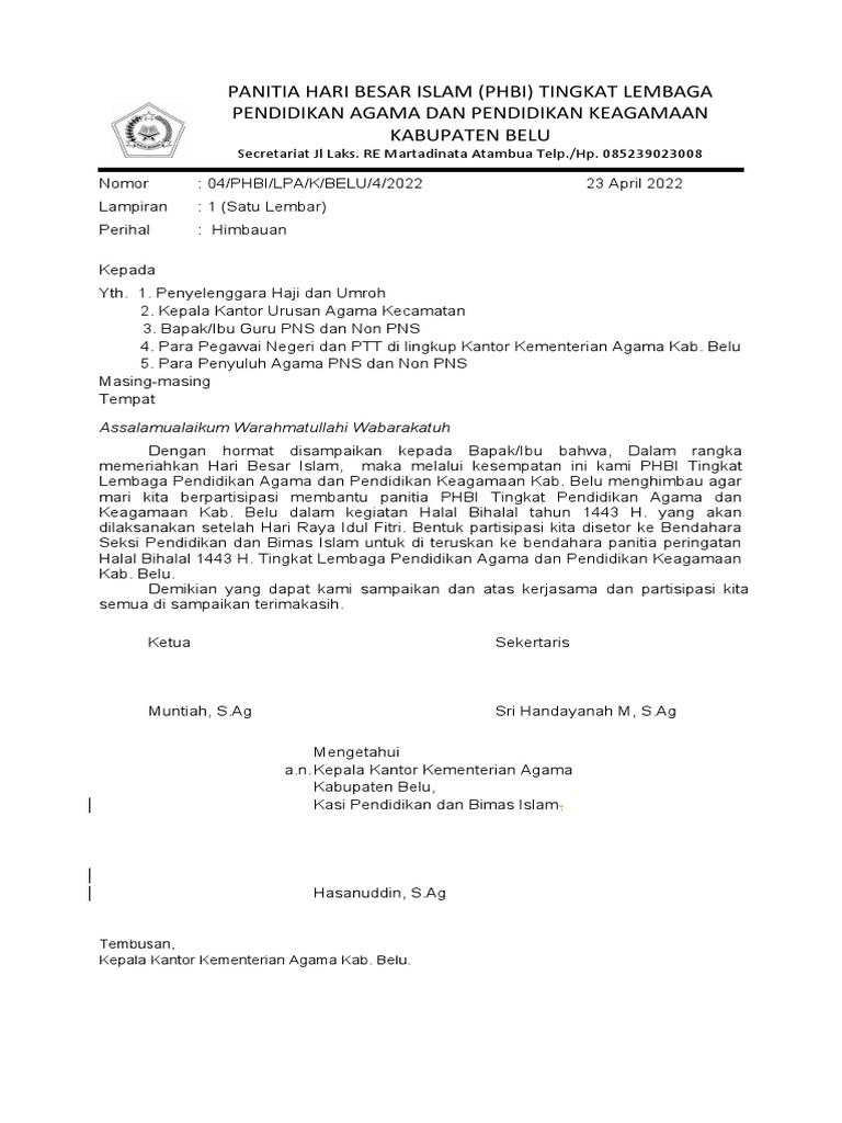 Panitia Hari Besar Islam (Phbi) Tingkat Lembaga Pendidikan Agama Dan ...