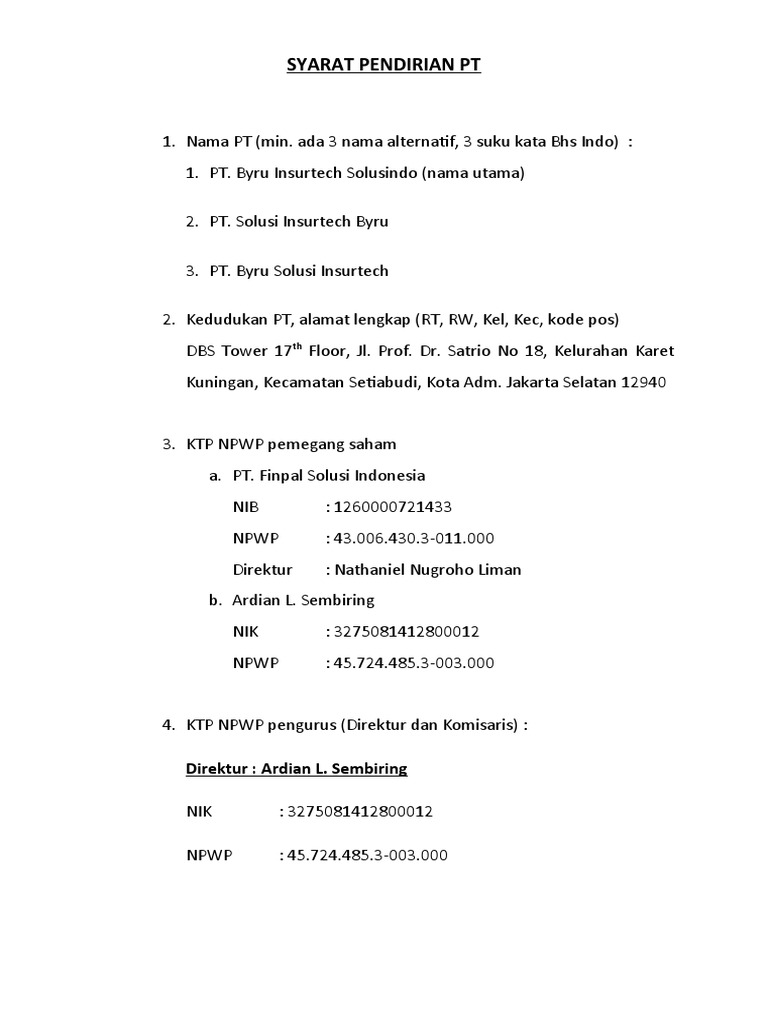 Syarat Pendirian PT | PDF