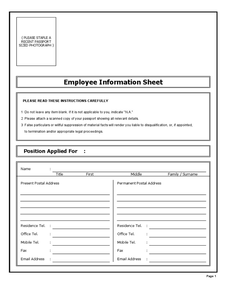 Employee Information Sheet | PDF | Salary