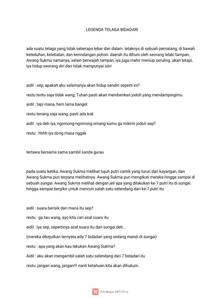 Legenda Telaga Bidadari | PDF