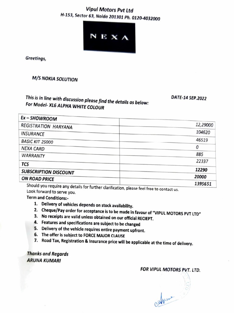 Quotation Nexa Akshardham | PDF