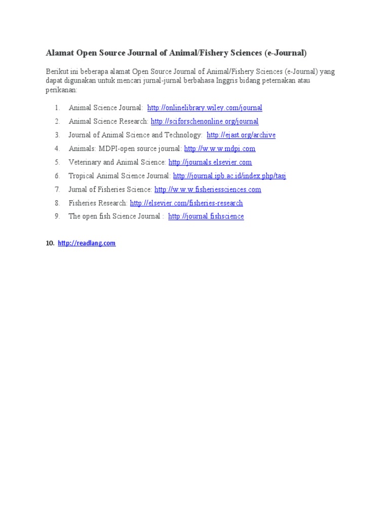 Alamat Open Source Journal of Animal/Fishery Sciences (E-Journal) | PDF ...