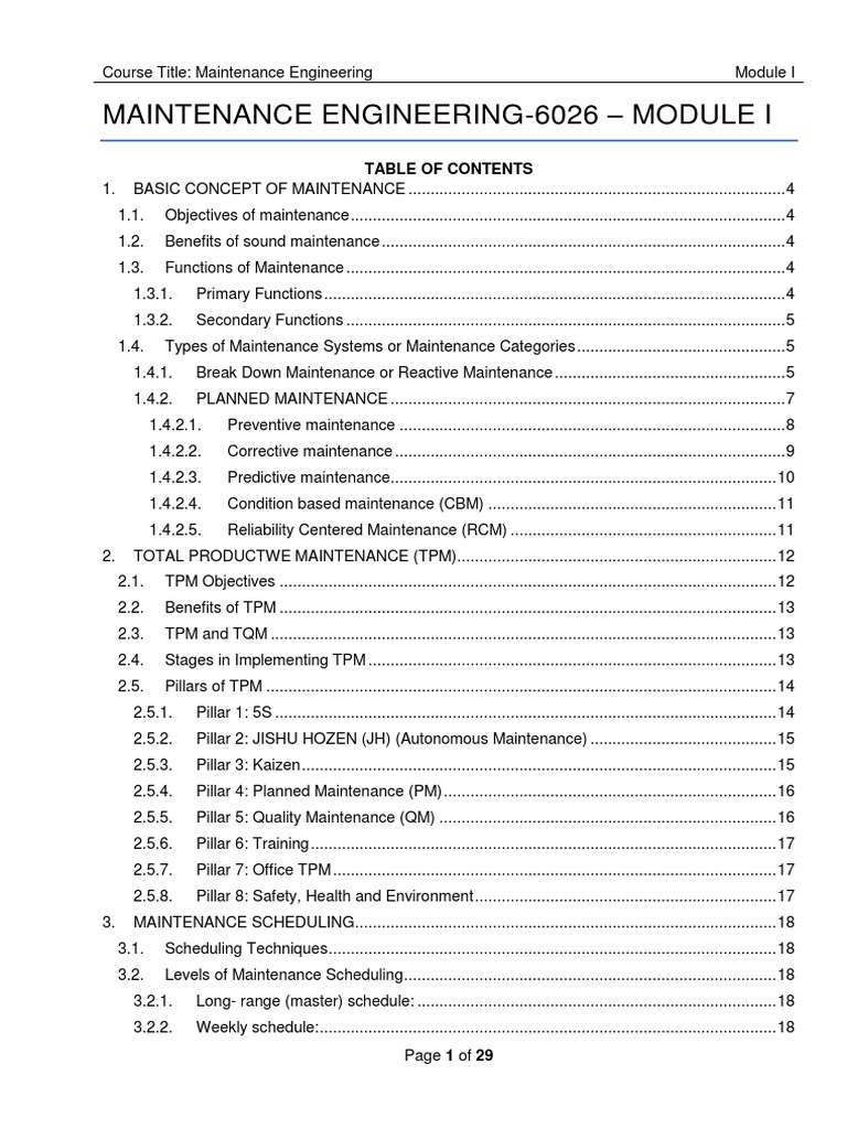 Maintenance Engineering-6026-Module-1 | PDF | Scheduling (Production ...
