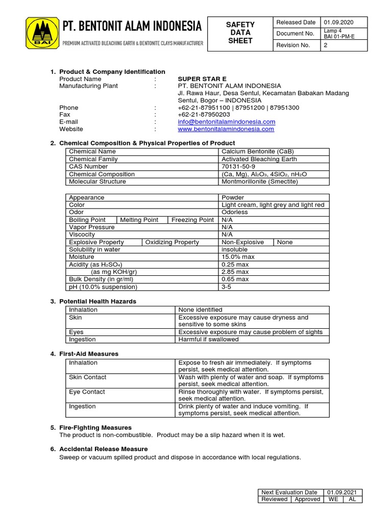 BAI_MSDS_SUPER STAR E_Sept 2020 | PDF | Dangerous Goods | Working ...